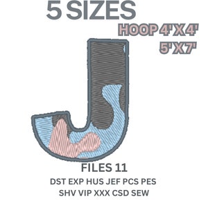 J Initial Letter 5 Sizes Alphabet Uppercase Machine Embroidery Design ...