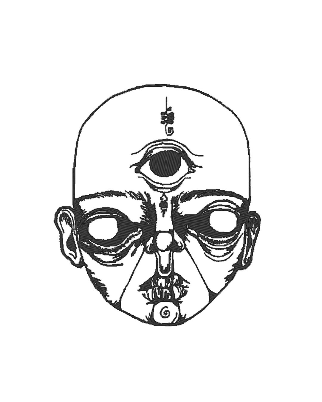3 Eyes Chakra Alien Head Silhouette Creepy Line Art Drawing Machine ...