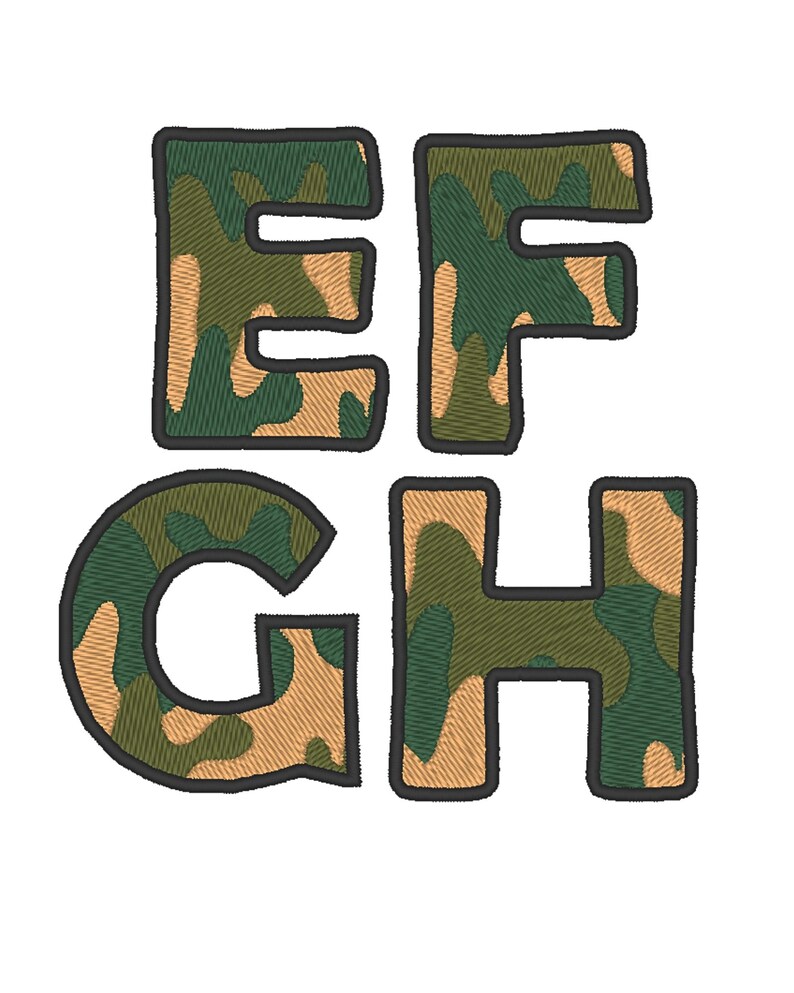 Camouflage Alphabet Machine Embroidery Designs: Military Font (digital ...
