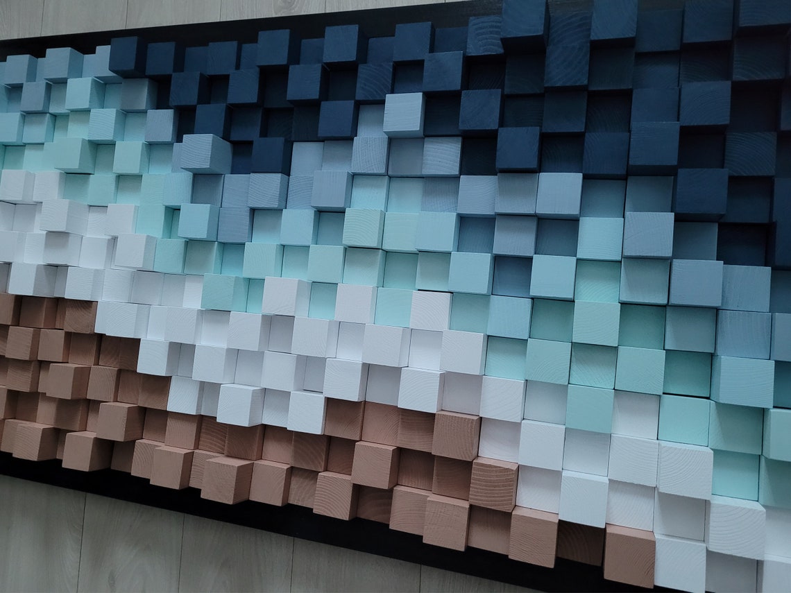 Tropical Waves Modern 3D Wood Wall Art Mosaic Home - Etsy