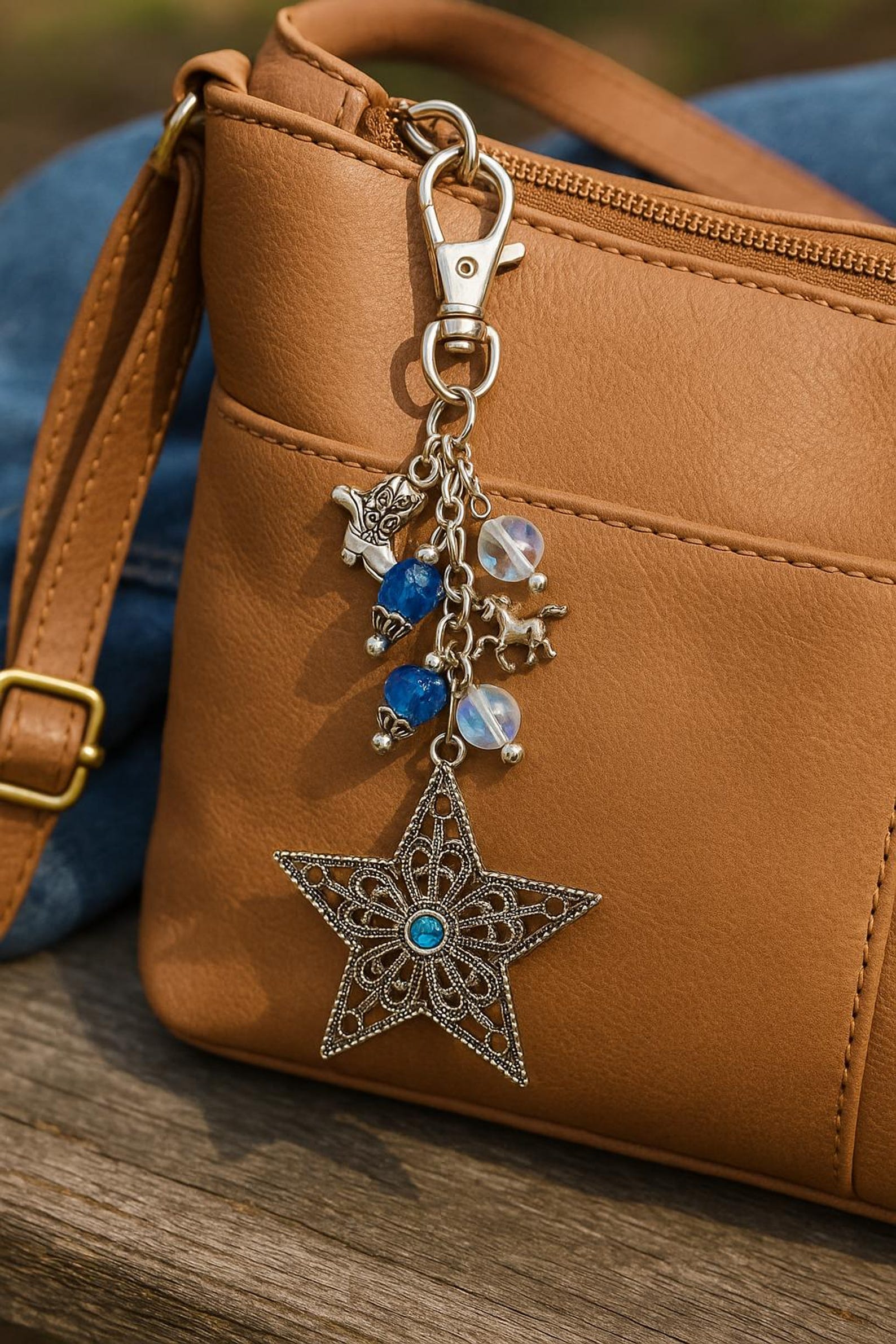 Rustic Southwestern Star Keychain – Handmade Beaded Bag Charm – Western ...