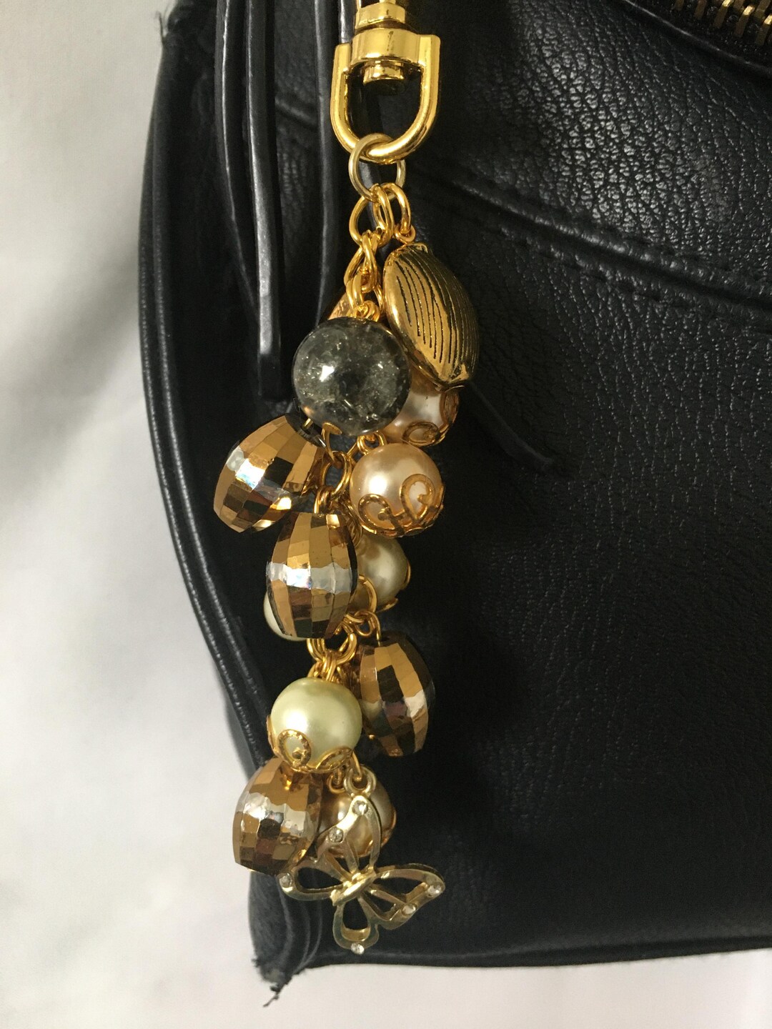 Elegant Gold and Pearl Bag Charm – Handmade Beaded Purse Charm With ...