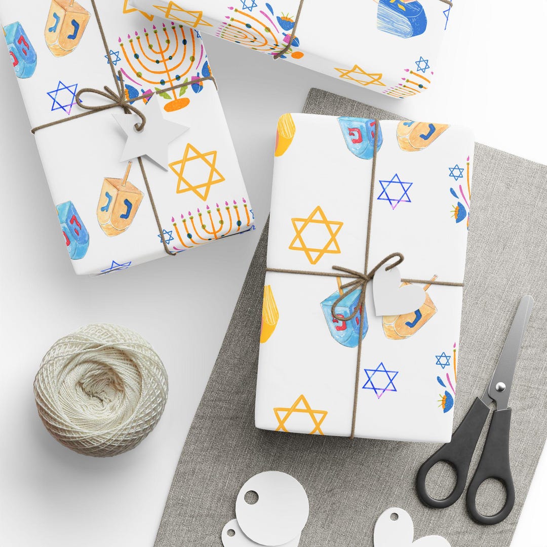 Hanukkah Wrapping Paper, Dreidel Wrapping Paper With Star of David and ...