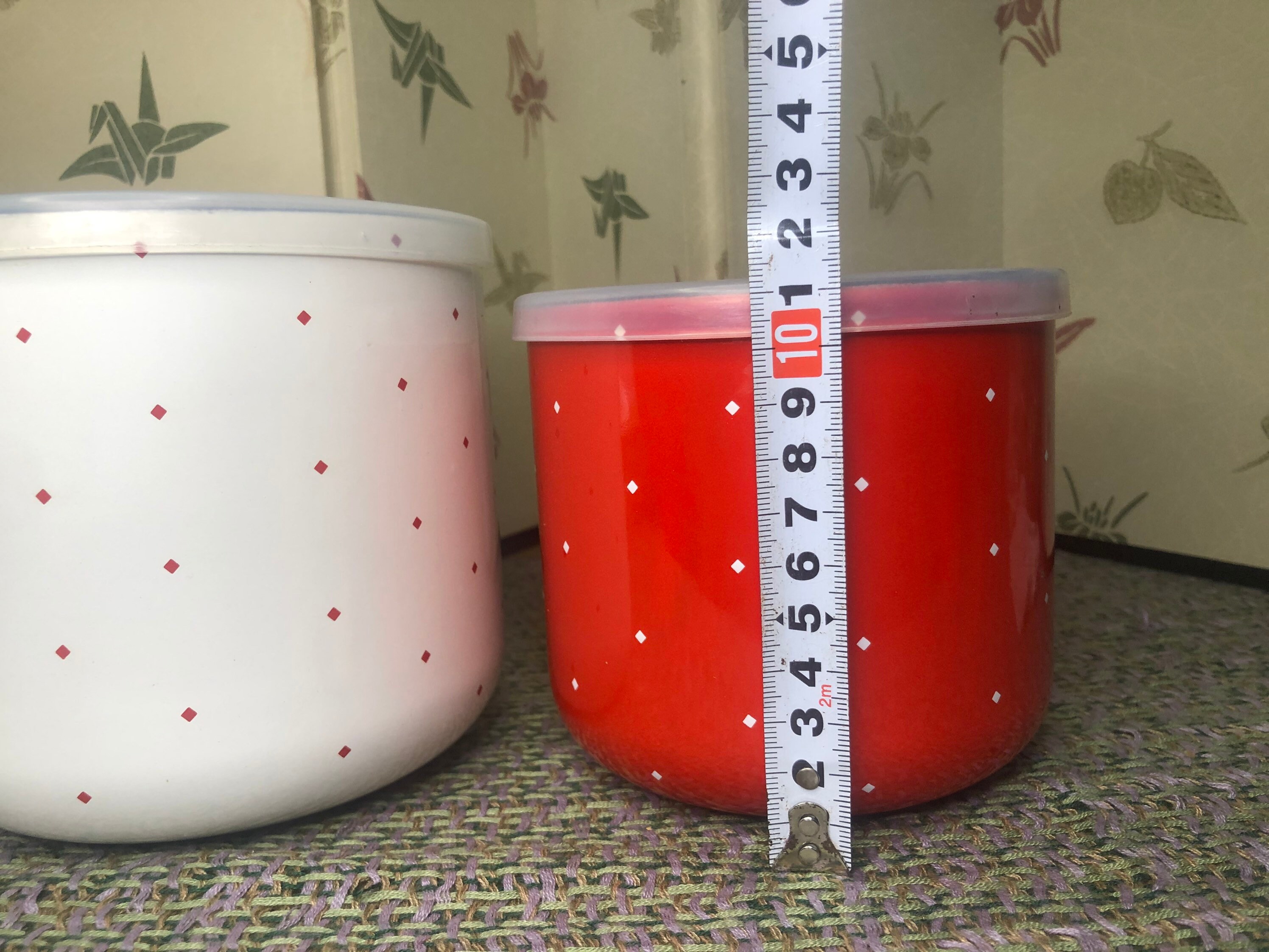 Vintage Ampleur Ejiry Set of 2 Diamond Dot Enamel Metal Bowls / Jar With Cover Red and White - Etsy