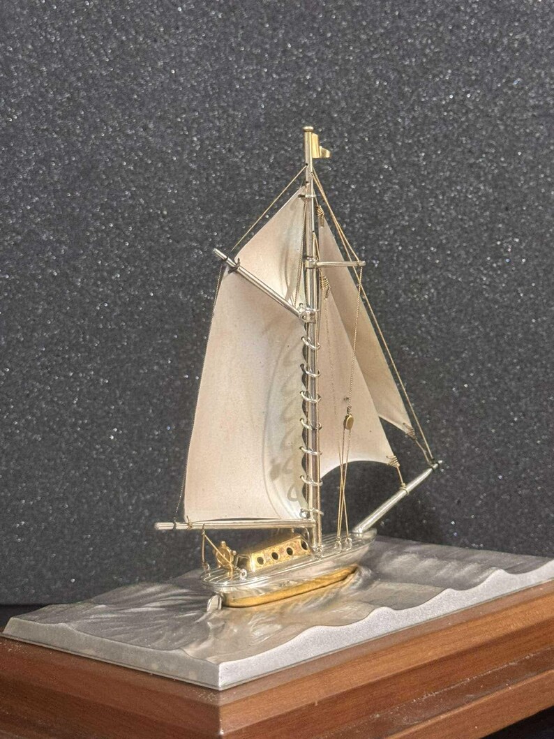 Vintage Sterling Silver Sail Boat Ship Statue by Seki Japan in Glass ...