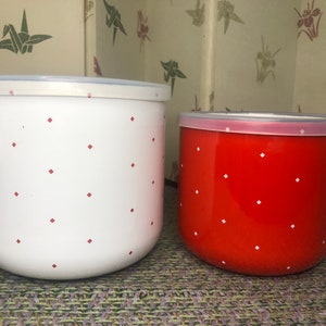 Vintage Ampleur Ejiry Set of 2 Diamond Dot Enamel Metal Bowls / Jar ...