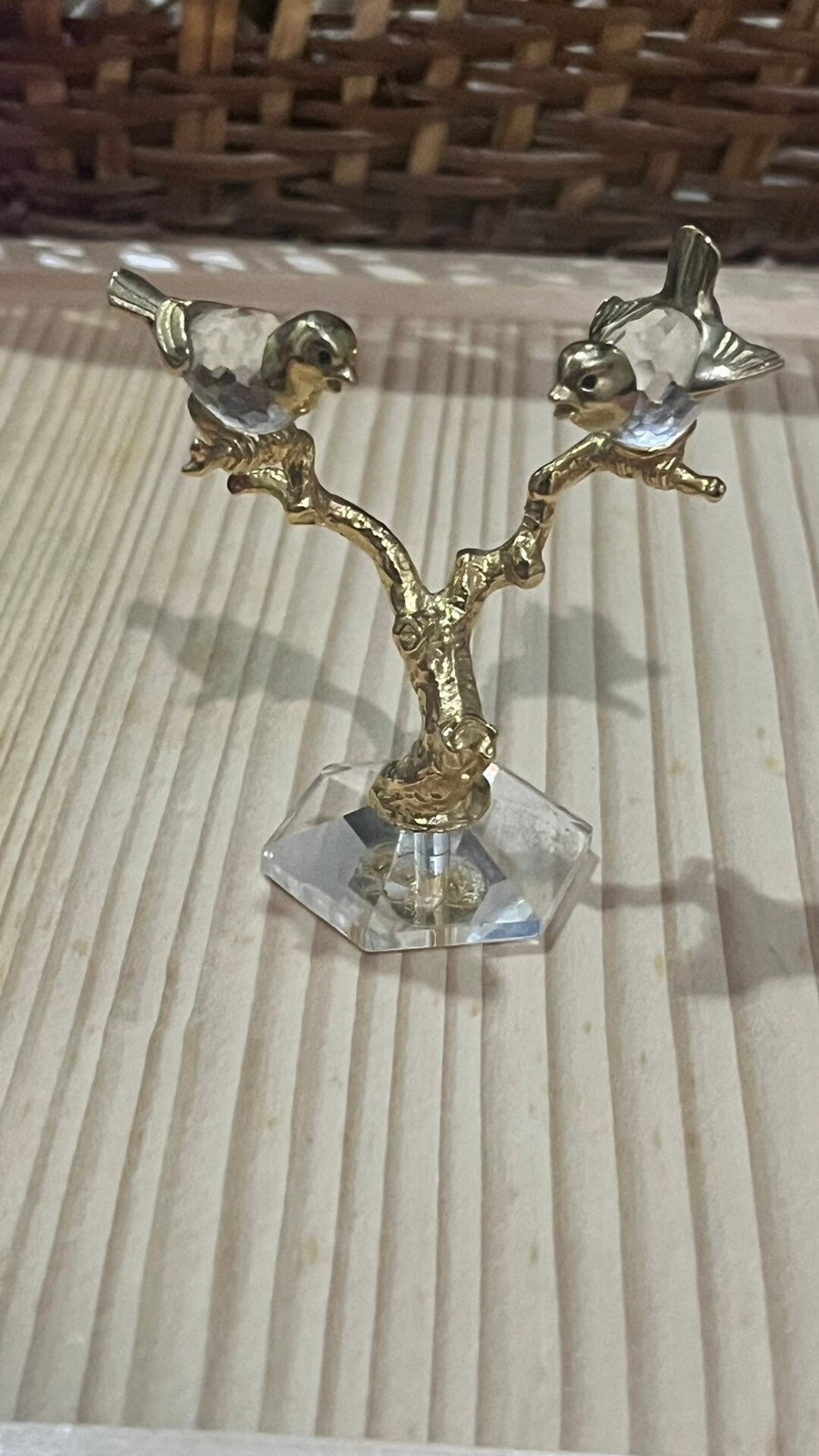 Vintage Swarovski Style Crystal Trimlite and Gold Love Birds on a Tree ...