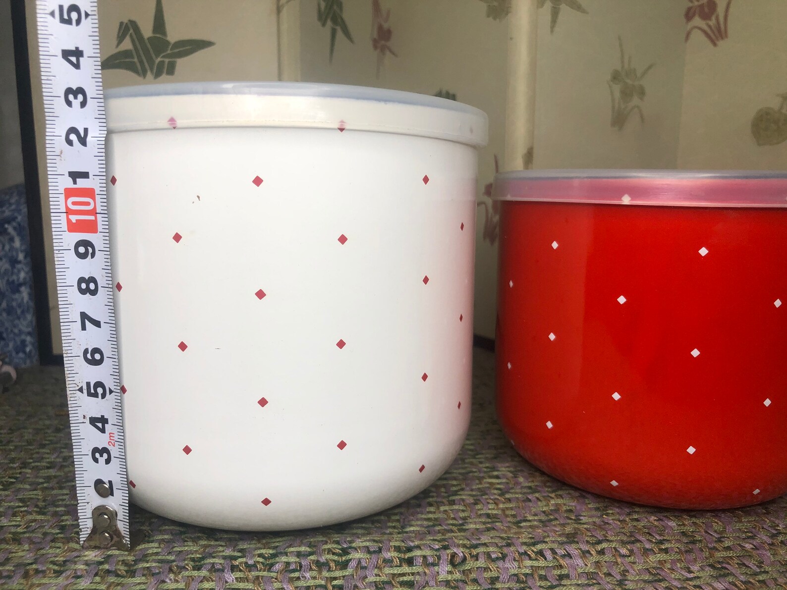 Vintage Ampleur Ejiry Set of 2 Diamond Dot Enamel Metal Bowls / Jar With Cover Red and White - Etsy