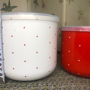 Vintage Ampleur Ejiry Set of 2 Diamond Dot Enamel Metal Bowls / Jar With Cover Red and White - Etsy