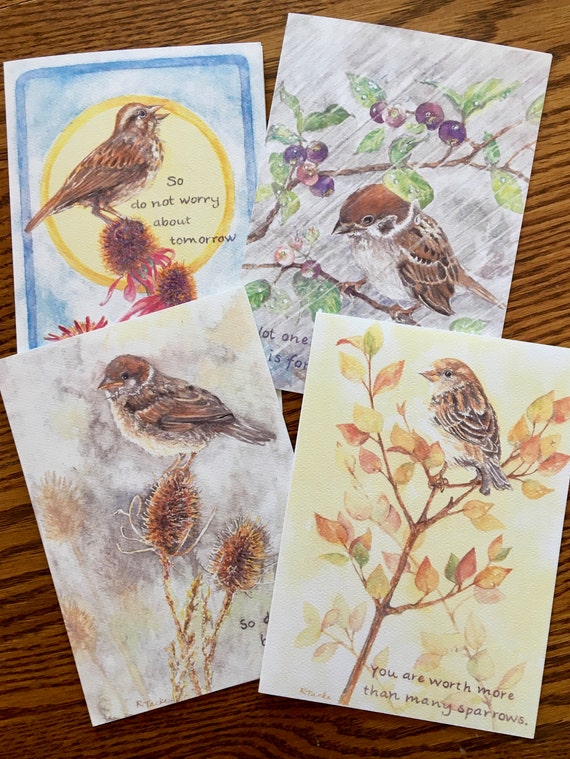 Variety Pack of 4 Sparrow Card Blank Inside With Envelopes | Etsy