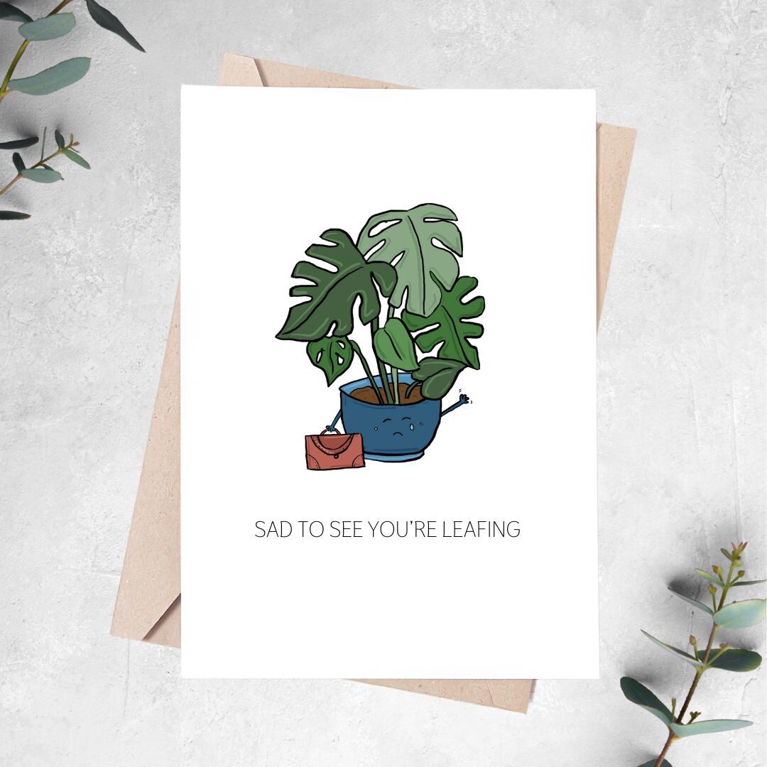 FAREWELL Pun Greeting Card, "sad to See You Leafing (leaving)", Plant ...