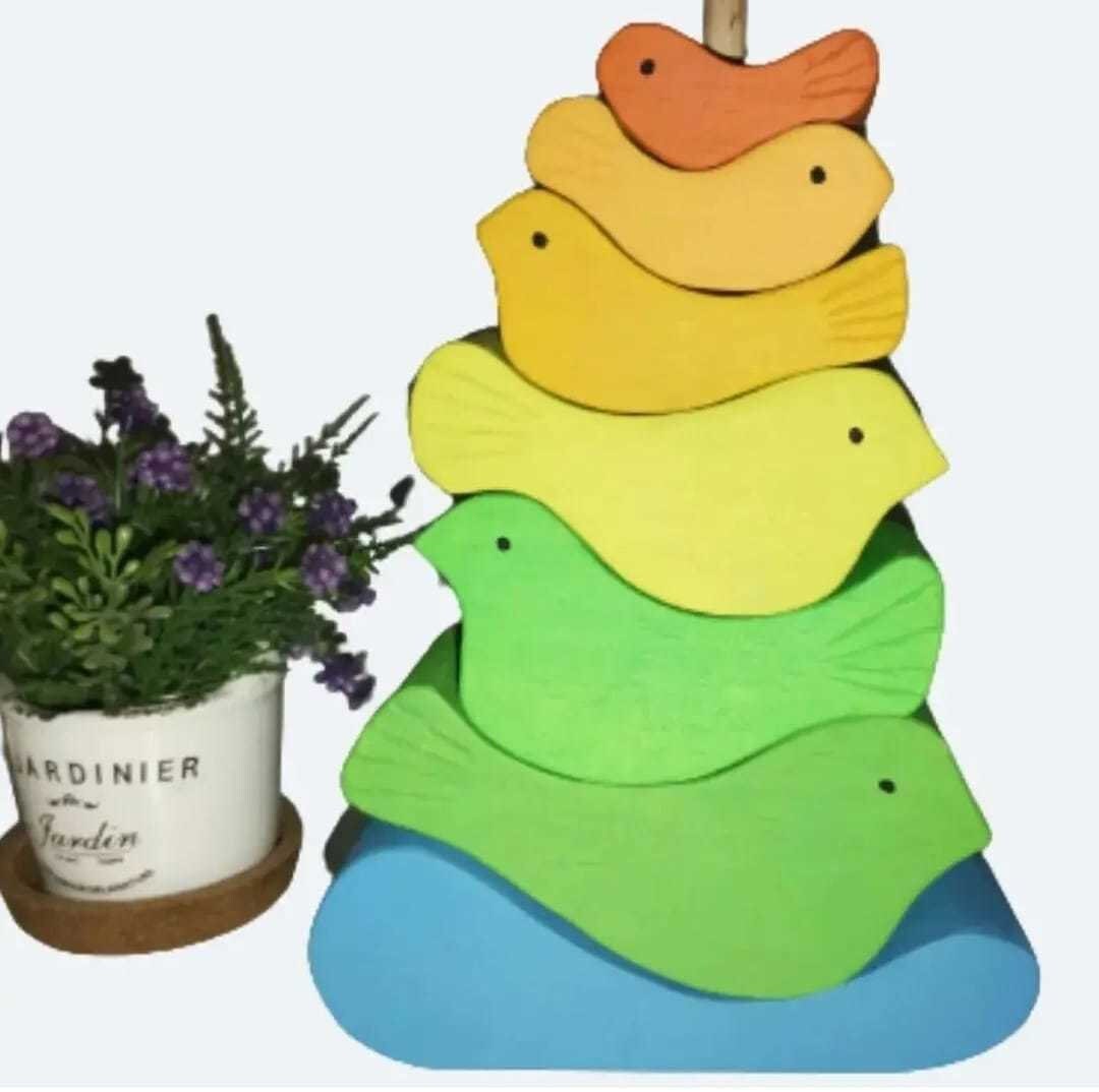 Wooden Birds Stacking Tower Montessori Bird Stacking Toy Waldorf Bird ...