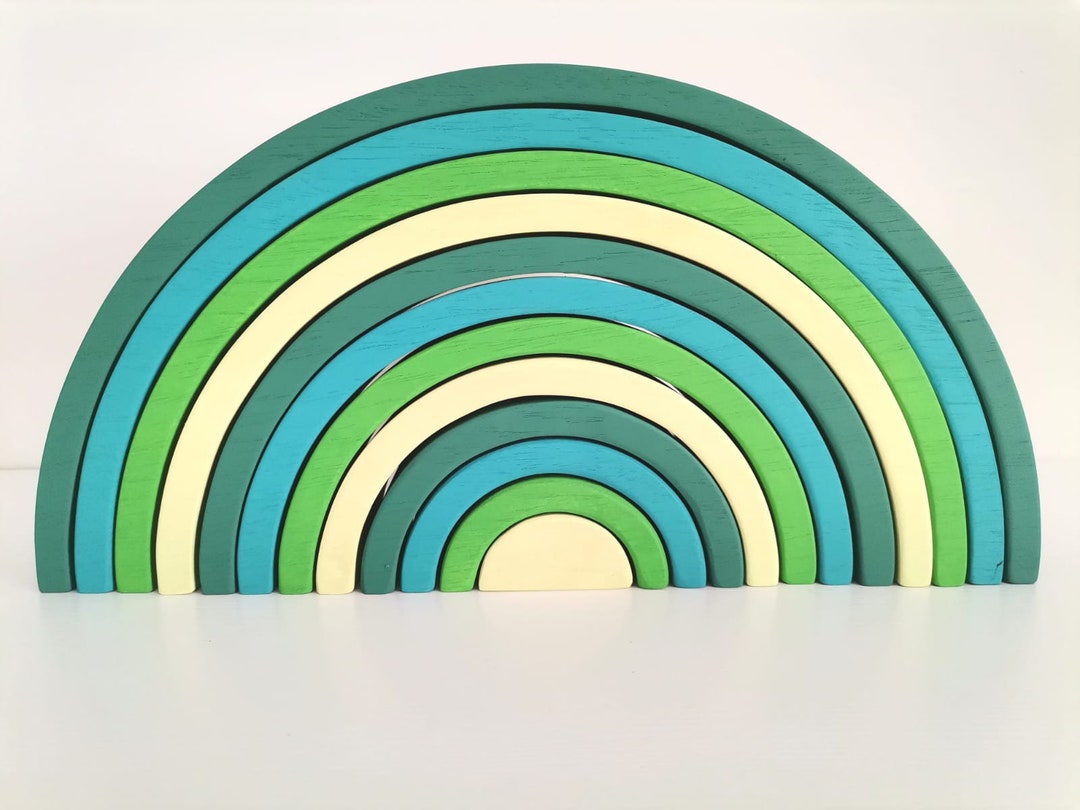 Wooden Waldorf 12-pack Rainbow Forest Green, Waldorf Rainbow Stacker ...