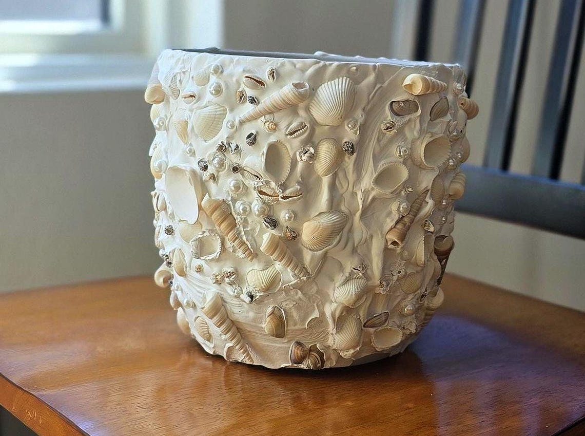 Seashell Ceramic Planter: Coastal Home Decor, Large Plant Pot - Etsy