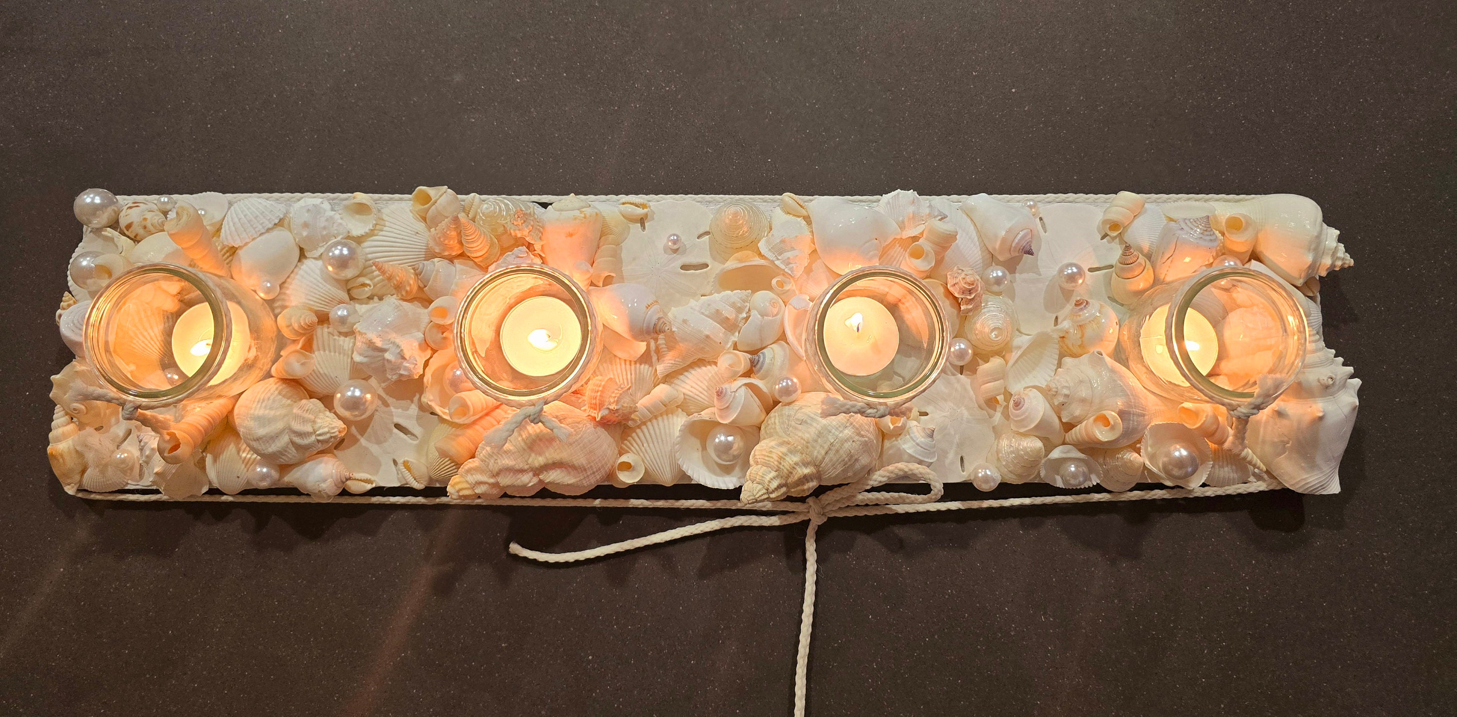 Long 24lx6wx4h White Sea Shells Coastal Tea Light Holder Center Piece ...