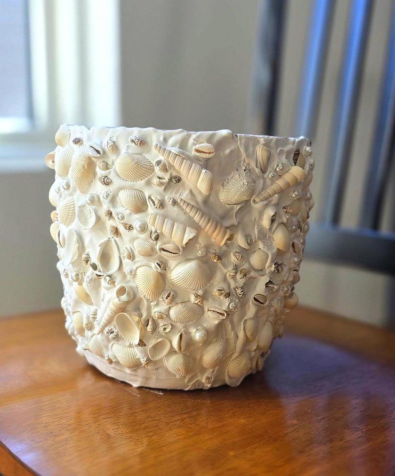 Seashell Ceramic Planter: Coastal Home Decor, Large Plant Pot - Etsy
