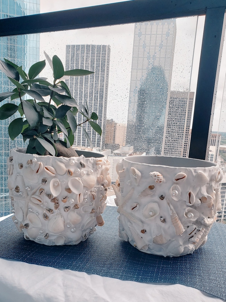 Seashell Planter|creamic Coastal Planter|home Decor|white Coastal ...