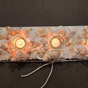 Long 24"lx6"wx4"h White Sea Shells Coastal Tea Light Holder Center ...