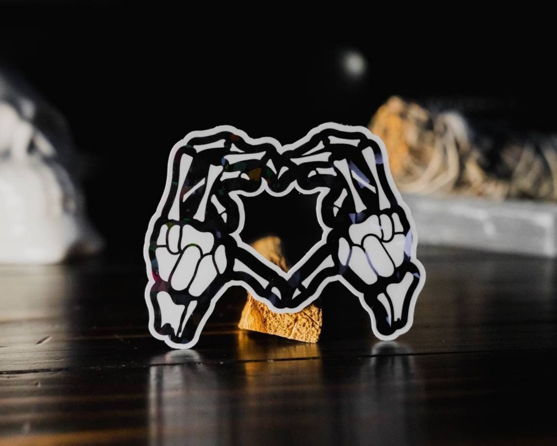 Skeleton Heart Hands Waterproof Vinyl Sticker Holographic - Etsy