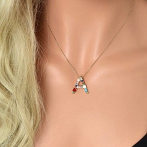 18K Gold Filled Initial Necklace, Large Rainbow Crystal Y Initial ...