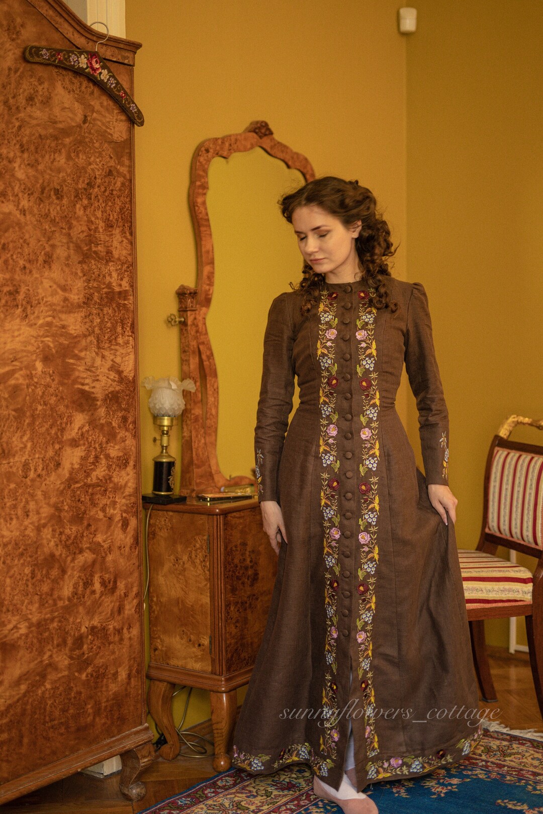 Dress "ethel" Home Robe With Watteau Back Edwardian Victorian Gown ...