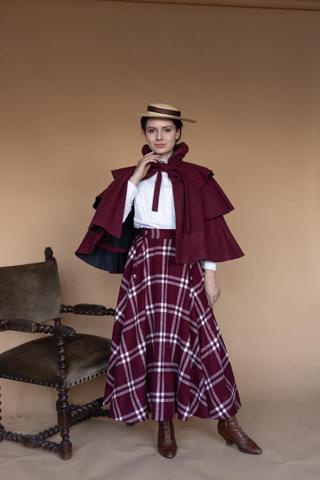 Cape "nellie" in WOOL Edwardian Victorian Vintage Style One Size Fits ...