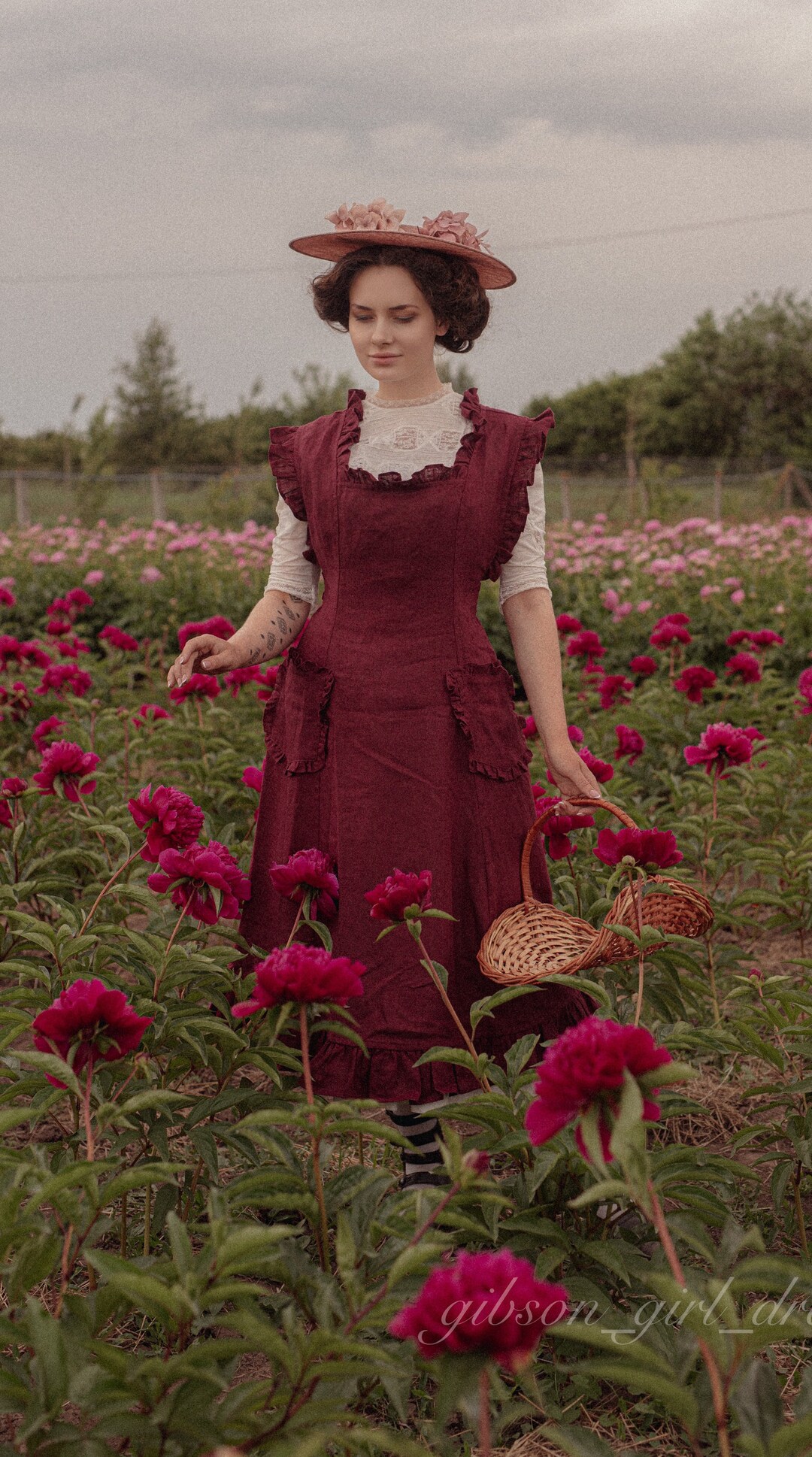 Pinafore "rosa" Victorian Apron, Linen Edwardian Pinafore - Etsy