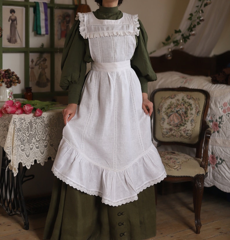 Pinafore edith Victorian Apron Linen Edwardian Pinafore - Etsy