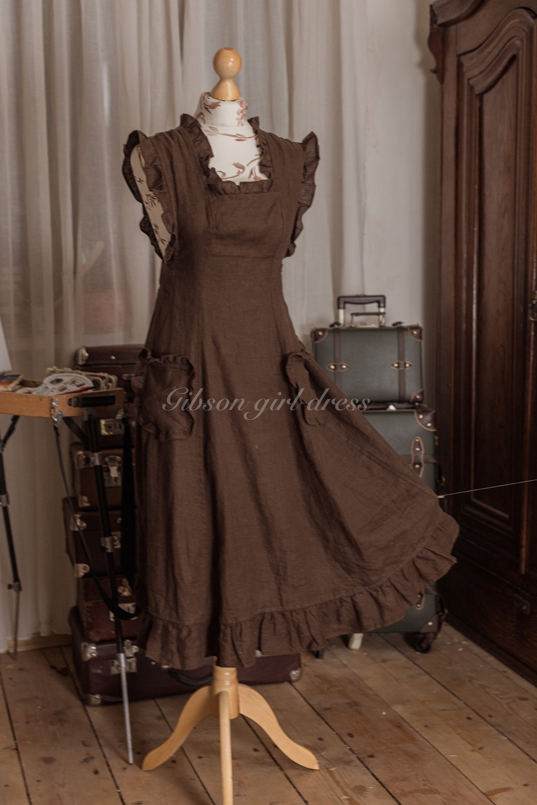 Pinafore "rosa" Victorian Apron, Linen Edwardian Pinafore - Etsy