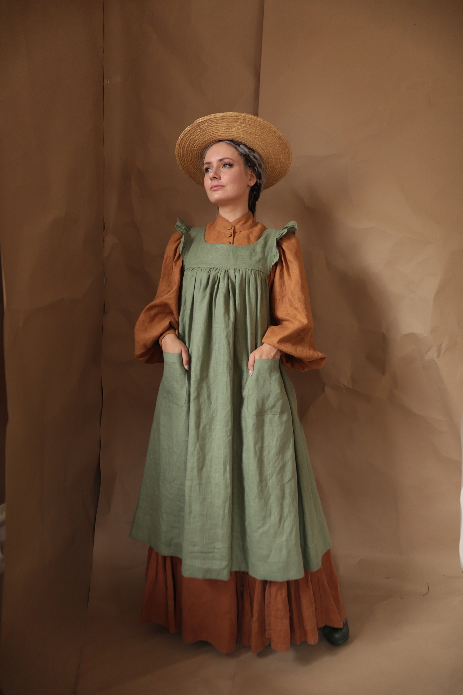 Pinafore sofia Victorian Apron Linen Edwardian - Etsy