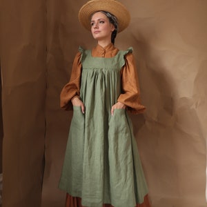 Pinafore "sofia" Victorian Apron, Linen Edwardian Pinafore - Etsy
