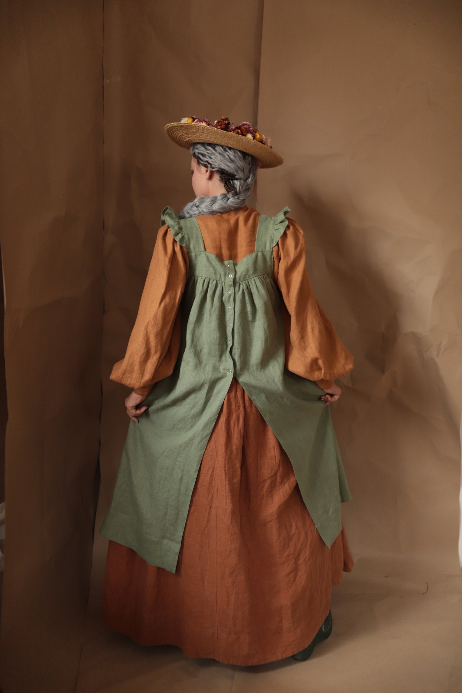 Pinafore sofia Victorian Apron Linen Edwardian - Etsy