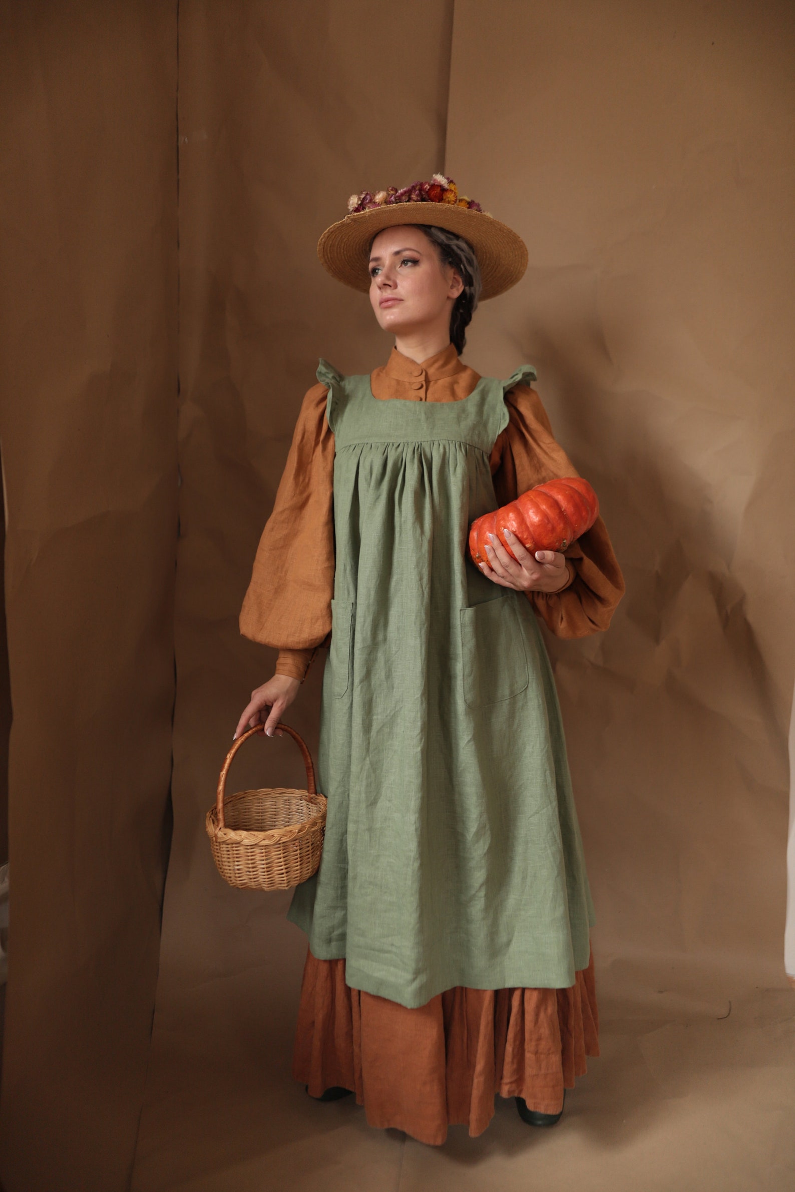 Pinafore sofia Victorian Apron, Linen Edwardian Pinafore - Etsy