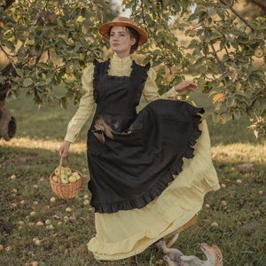 Victorian Linen Pinafore Apron Dress, Cottagecore Outfit, Edwardian ...