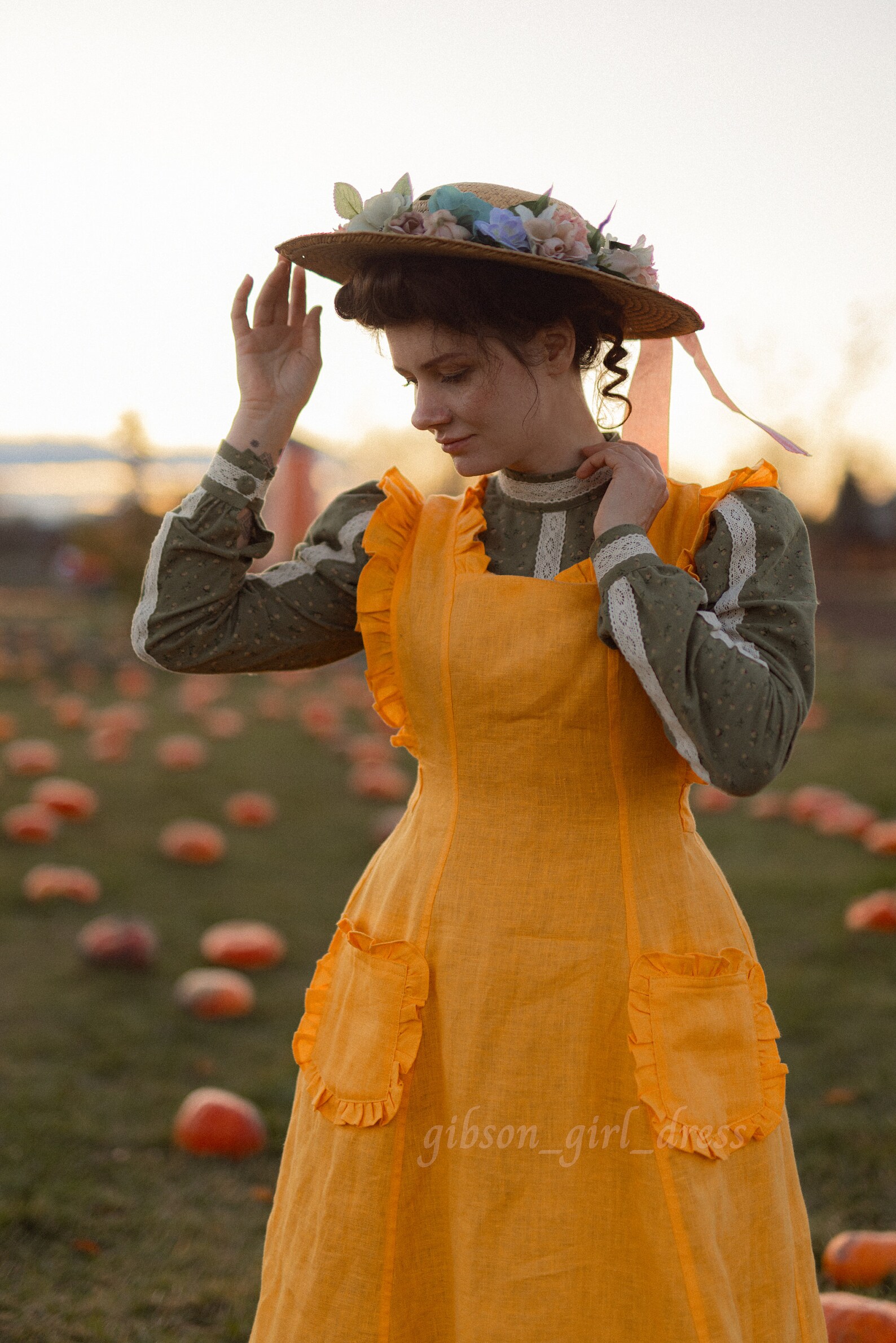 Pinafore "rosa" Victorian Apron, Linen Edwardian Pinafore - Etsy