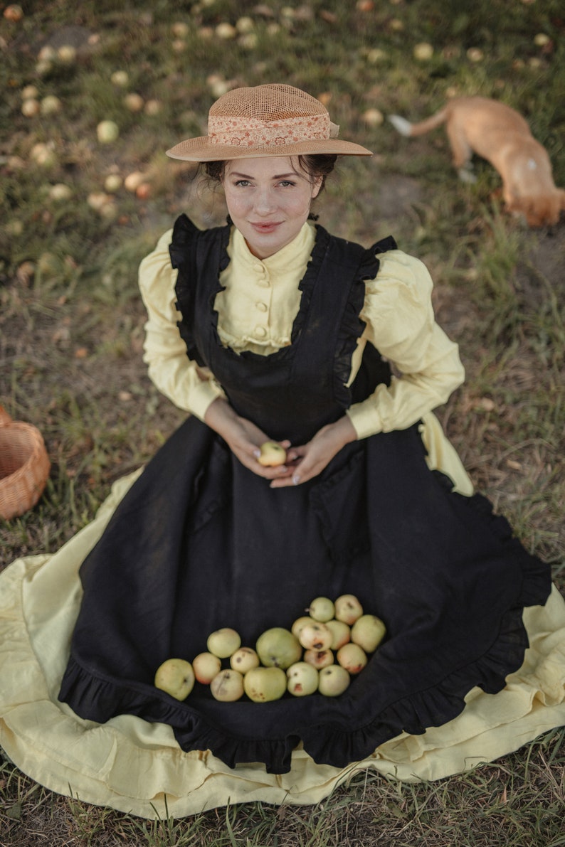 Pinafore rosa Victorian Apron Linen Edwardian - Etsy