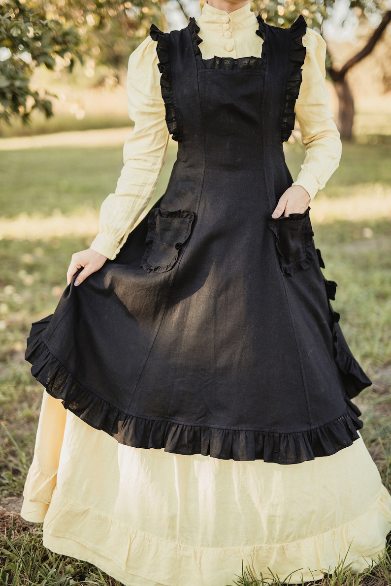Pinafore rosa Victorian Apron Linen Edwardian - Etsy