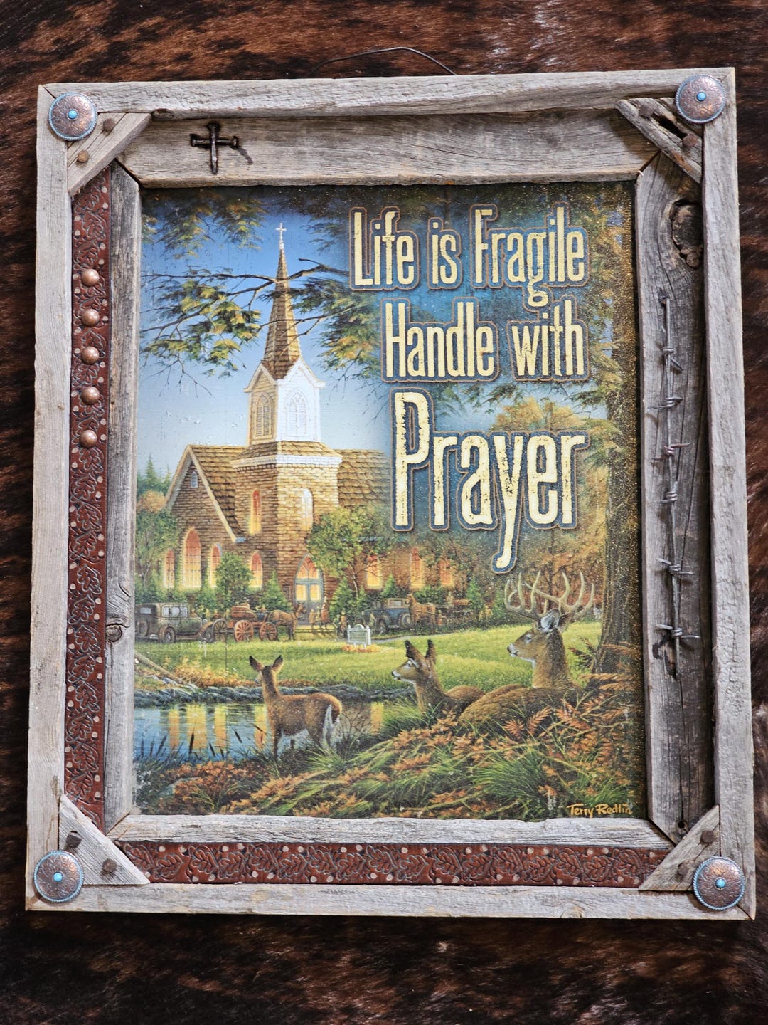 Terry Redlin Picture: Weathered Wood Frame, Rusty Nails, Barbed Wire ...