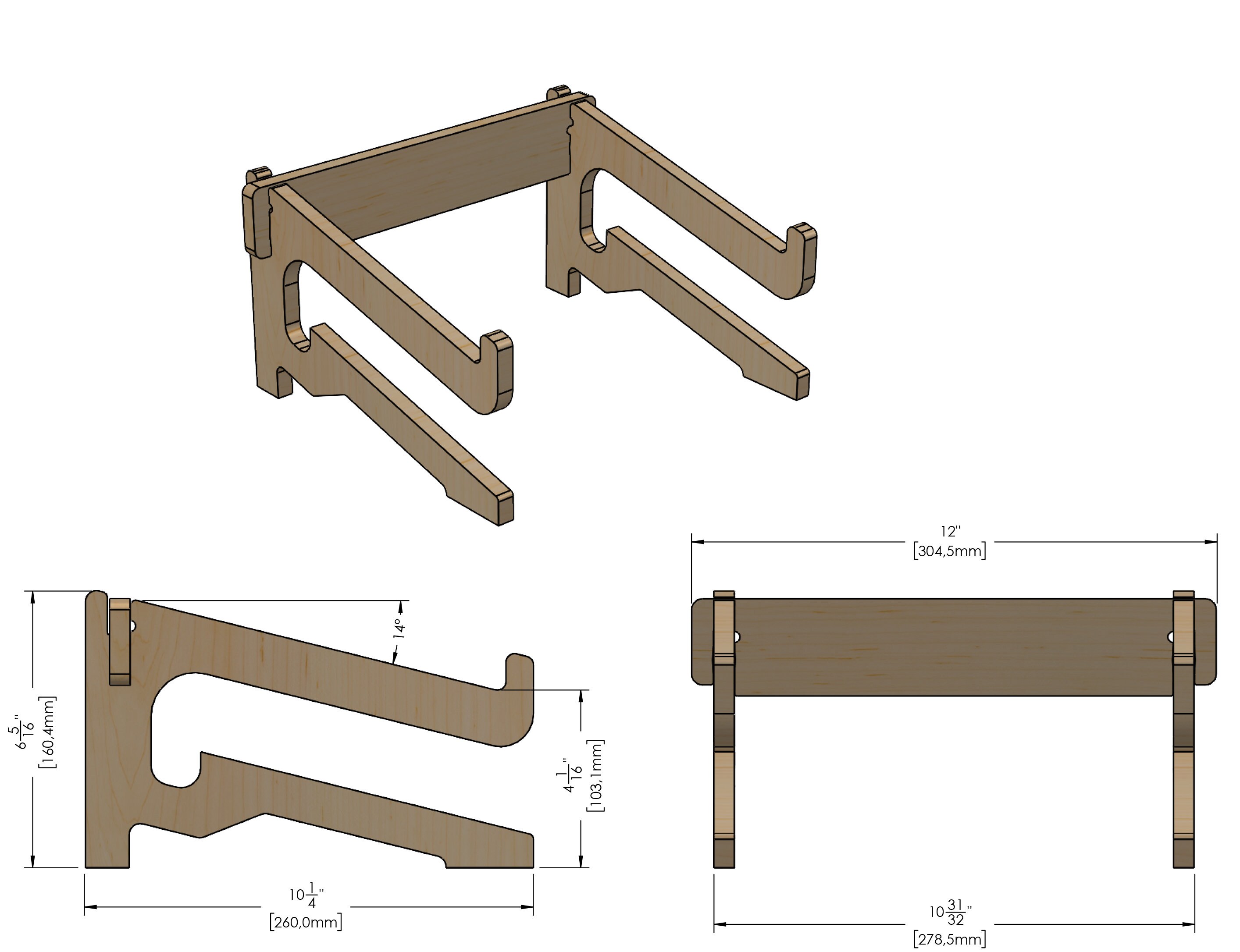 LOW Wooden Laptop Stand for Desk, Removable Stand, Stand With Storage ...