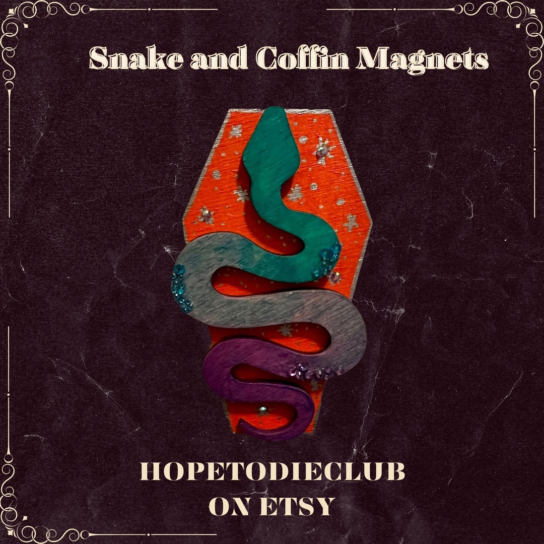 Snake and Coffin 4" Orange, Teal, and Purple Kitchen Magnet Rhinestone ...