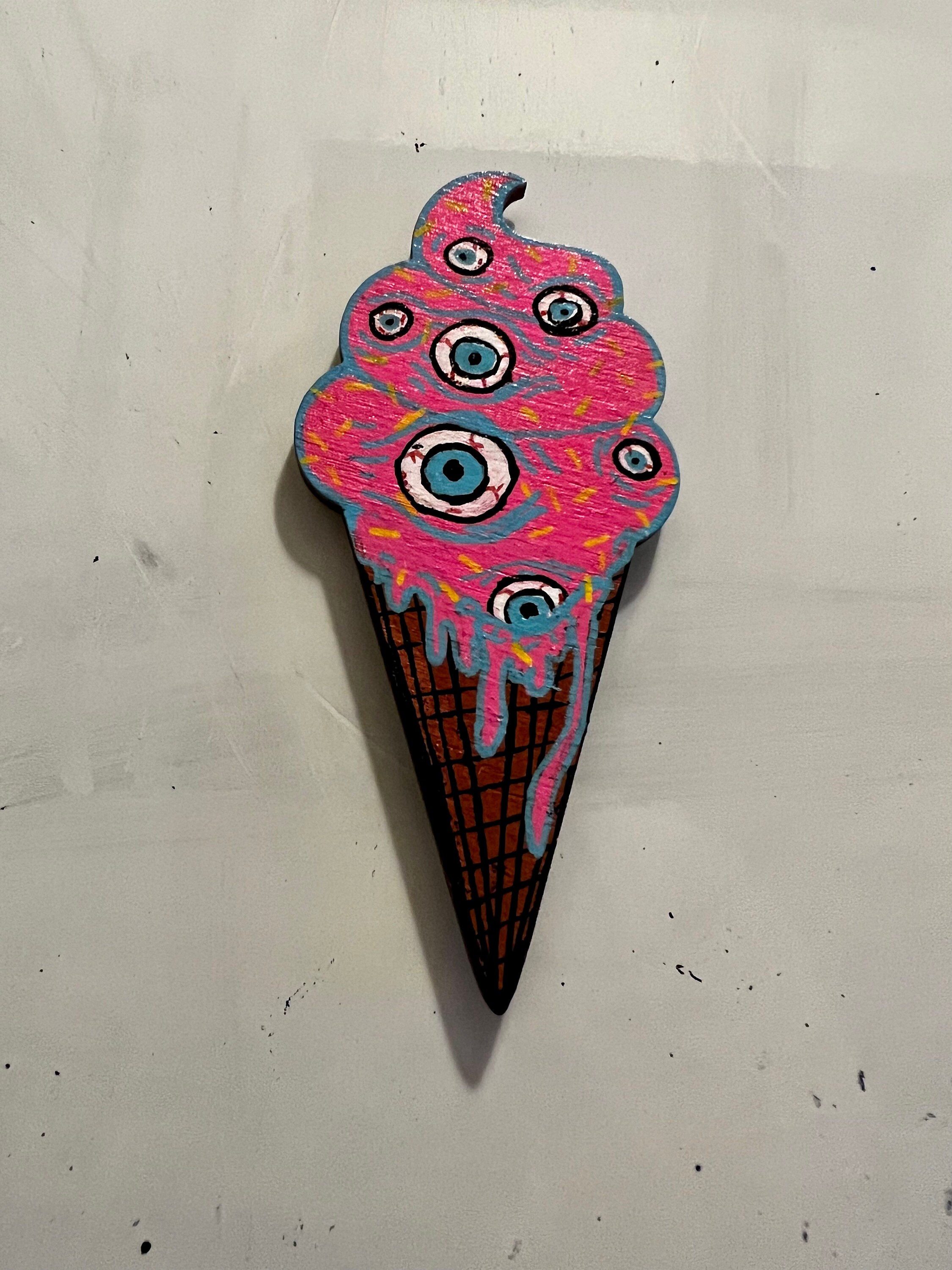 Pink and Blue 4" Drippy Ice Cream Cone Magnet Creepy Kitchen Decor Goth ...