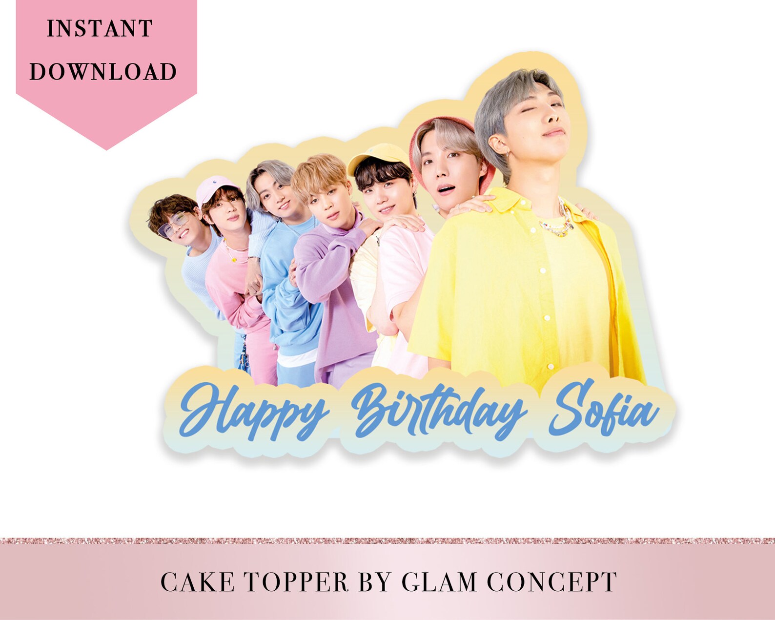 Printable CUSTOMISED BTS Kpop Cake Topper Birthday Bts - Etsy