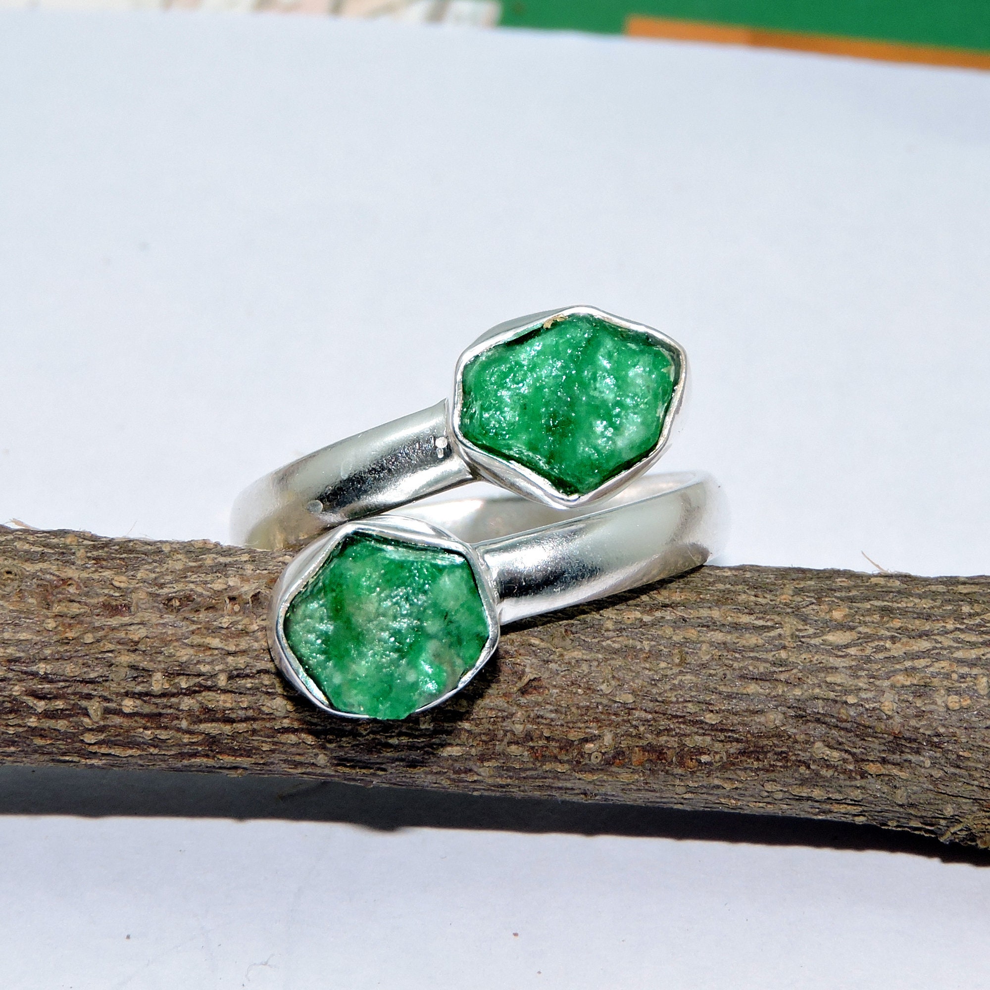 Raw Emerald Ring Natural Emerald Sterling Silver Dainty | Etsy