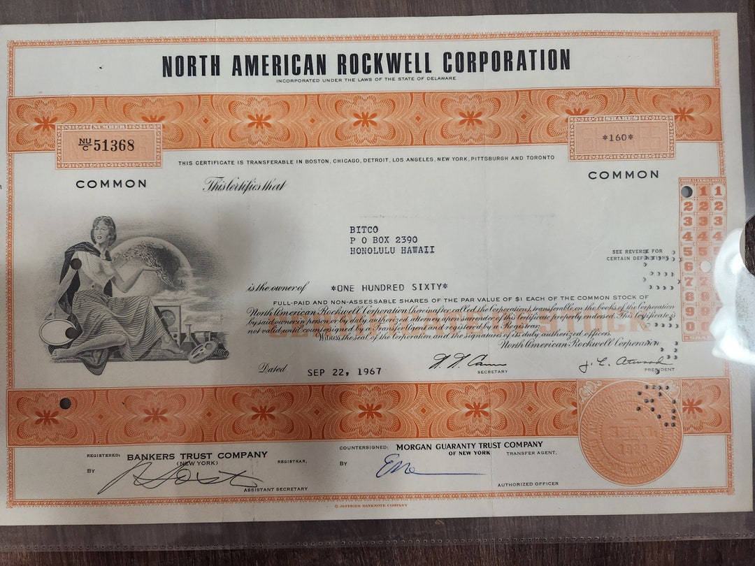 Stock Certificate -north American Rockwell Corporation - Etsy