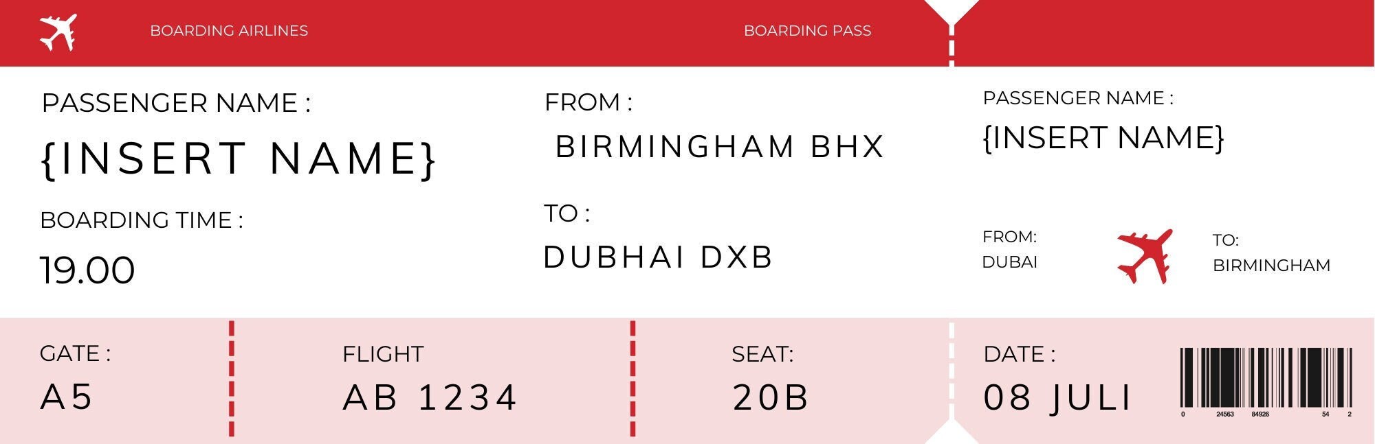 BOARDING PASS Template Editable Boarding Pass Airline Boarding Pass ...