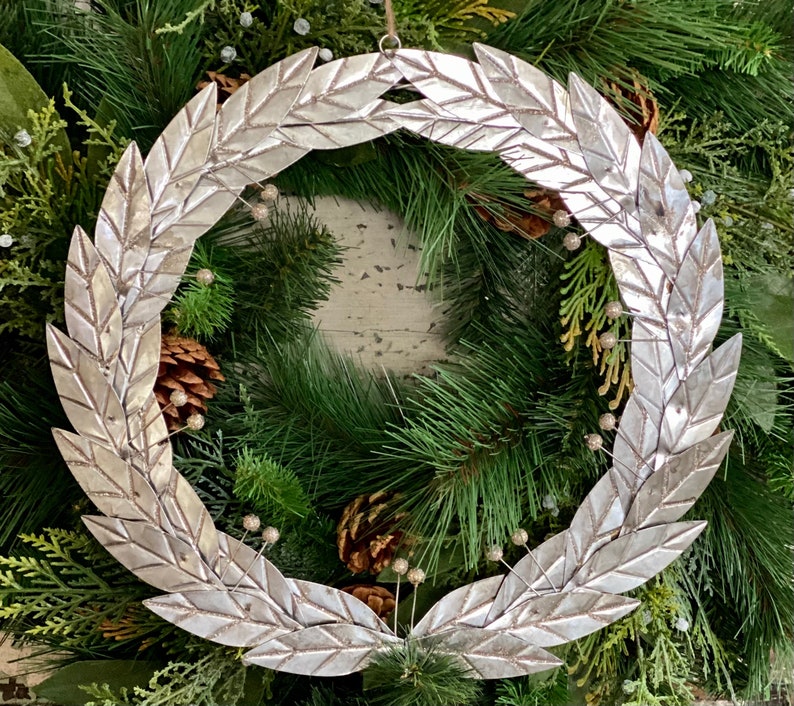 Silver Metal Laurel Winter Wreath for Front Door Laurel - Etsy