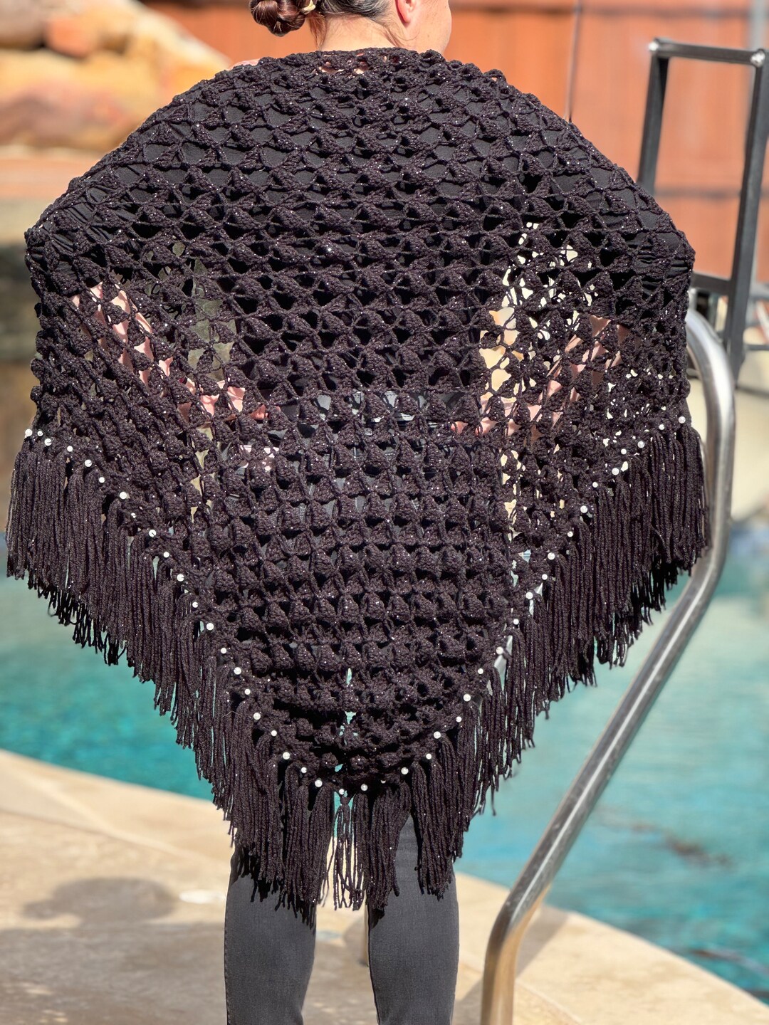 Handmade Crochet Shawl- 2 Different Colors, Beaded - Etsy