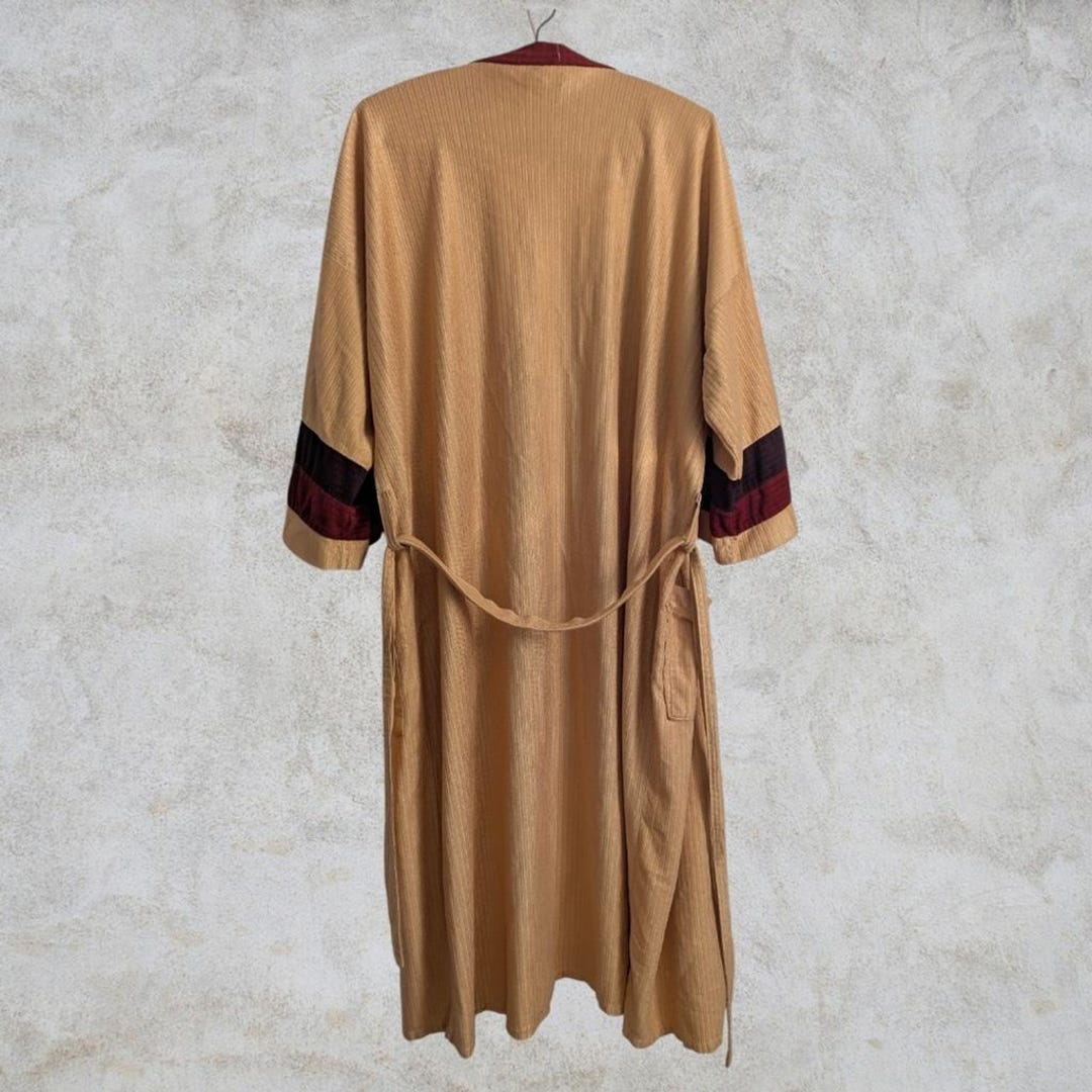 Vintage 1970s Omega Canada Made Color Block Velvet Dressing Gown Maroon ...