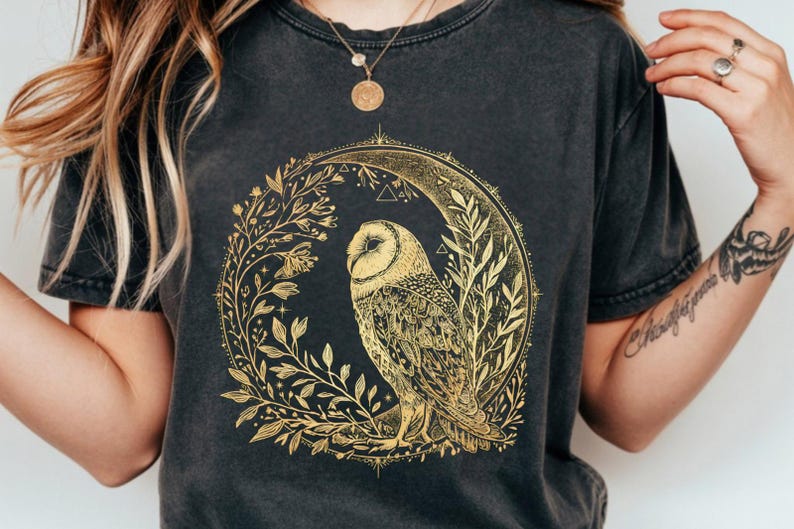 Celestial Cottagecore Barn Owl Moon Shirt, Woodland Nature Graphic Tee ...