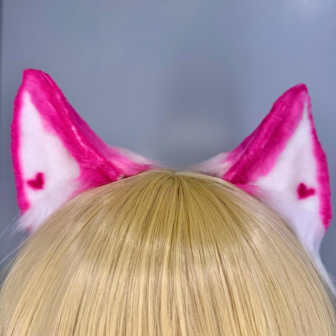 Pink Heart Kitten Ears Cat Kemonomimi Accessory Faur Fur Animal Ears ...